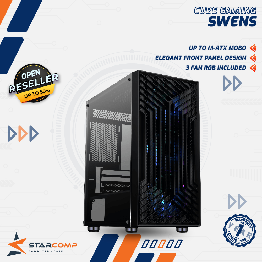 Jual CUBE GAMING SWENS BLACK Casing mATX Tempered Glass Gaming Case ...