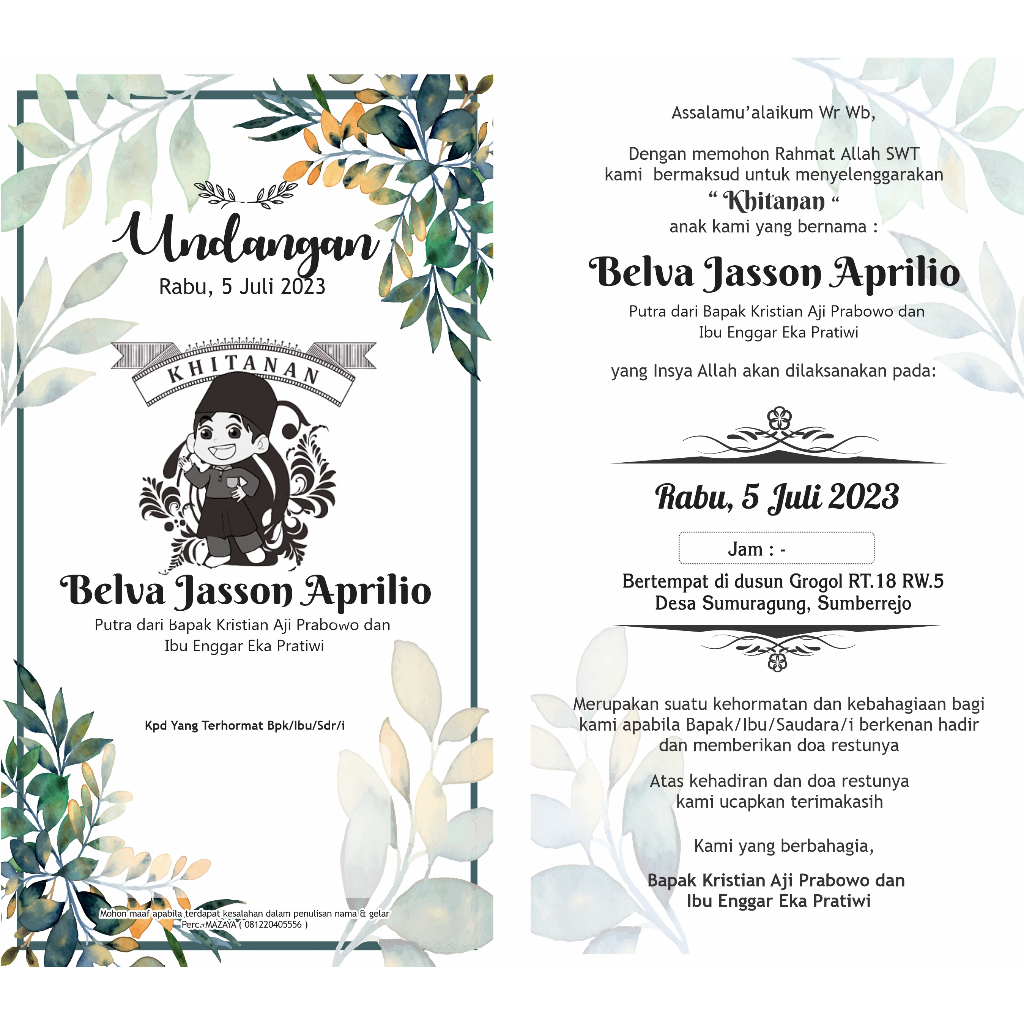 Jual Undangan Tahlil/yasinan/walimah/khitanan/Maulid Nabi Muhammad SAW ...