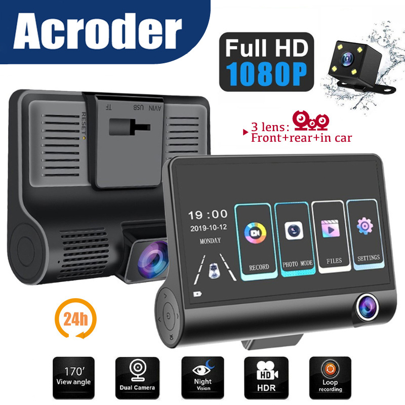 Jual Acroder Dashcam Mobil 3 Cameras 1080p 4" Ips Touch Screen 24-hours ...