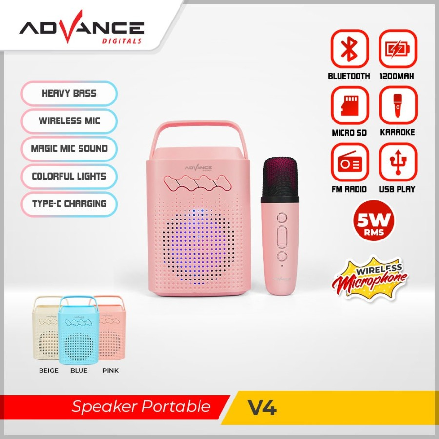 Jual Speaker Portable Bluetooth Advance V4 RGB 3" Free Mic Wireless Karaoke | Shopee Indonesia
