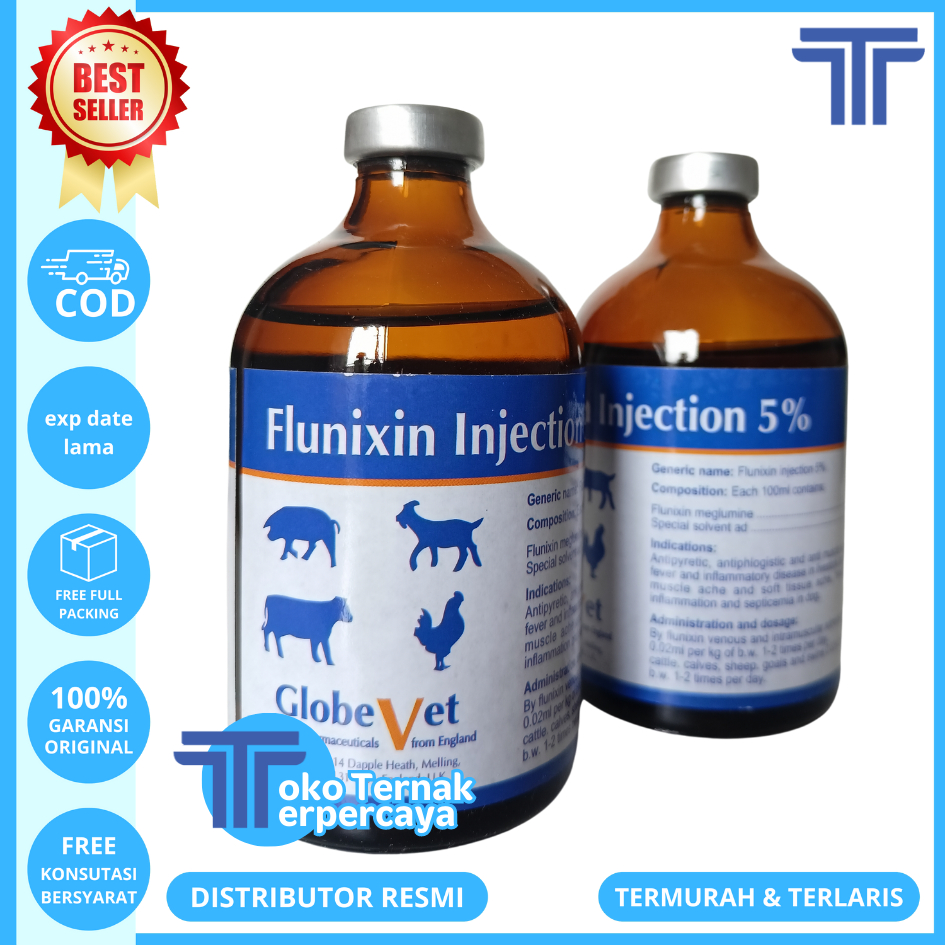 Jual FLUNIXIN INJEKSI 5% 100ML GLOBE VET - Flunixin Meglumine Obat ...