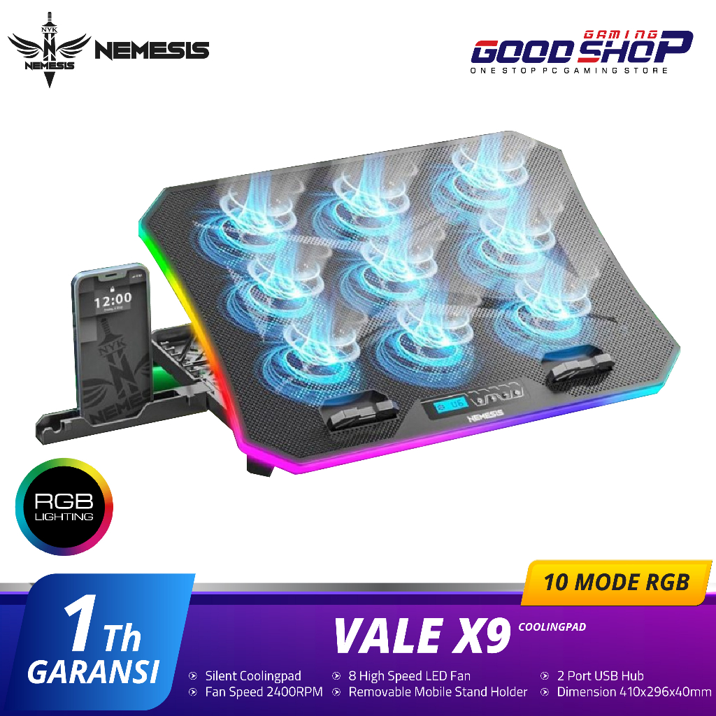 Jual NYK Nemesis Coolingpad 9 Fan RGB with Phone Holder NYK Nemesis ...
