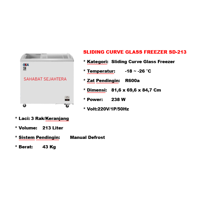 Jual GEA Sliding Curve Glass Freezer SD-213 Freezer Sliding Kaca ...
