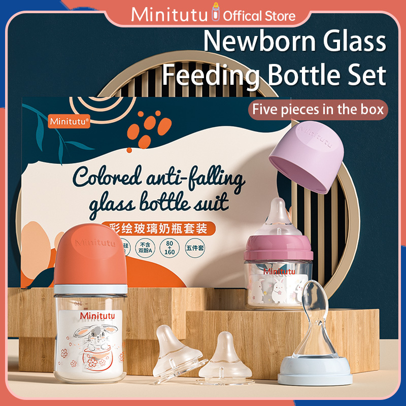 Jual Minitutu Botol Susu Kaca feeding set bayi Gift Box Botol Susu Kaca untuk Bayi 80ml dan ...