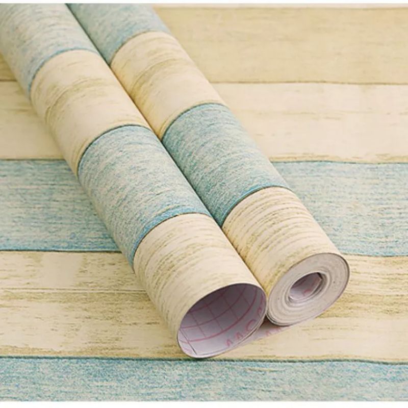 Jual Wallpaper Sticker Dinding Motif kayu Biru Krem Garis-garis Simpel ...