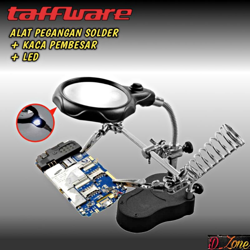 Jual Taffware Alat Pegangan Solder Helping Hand Kaca Pembesar LED ...