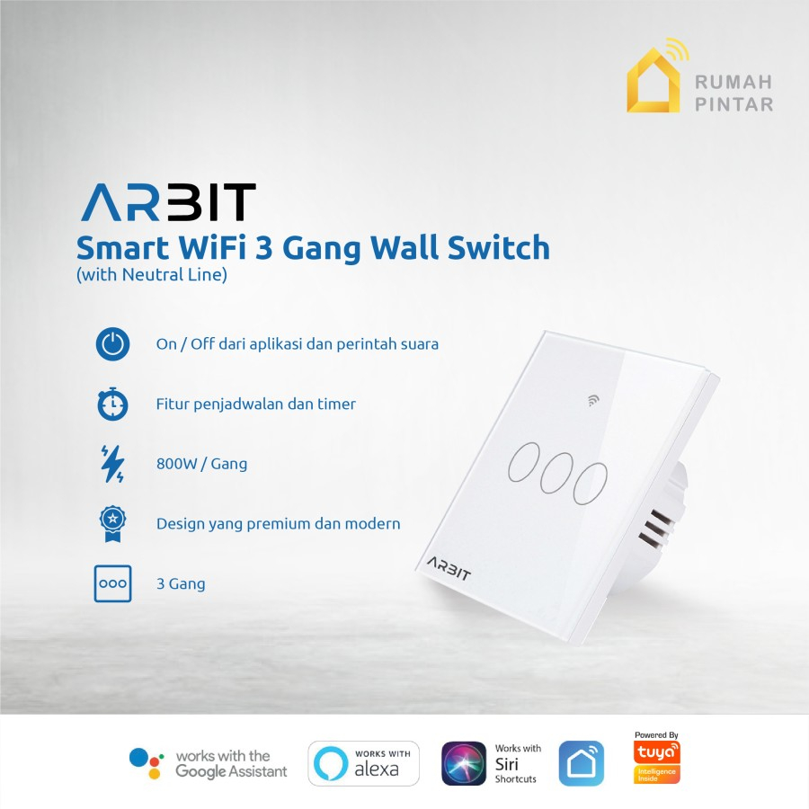 Jual Arbit Smart Wallswitch with Neutral Line 3 Gang WiFi Tuya Smartlife Saklar Pintar Otomatis ...