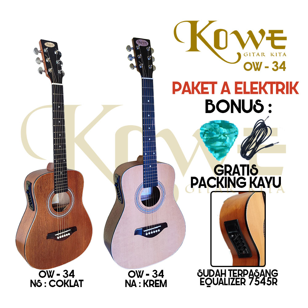 Jual Gitar Merk Kowe Akustik Elektrik Original Ukuran 3/4 String EQ ...