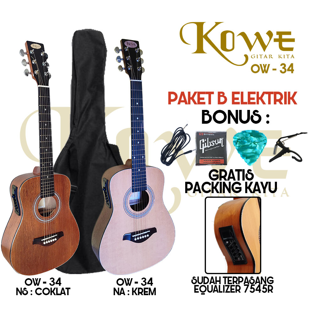 Jual Gitar Merk Kowe Akustik Elektrik Original Ukuran 3/4 String EQ ...