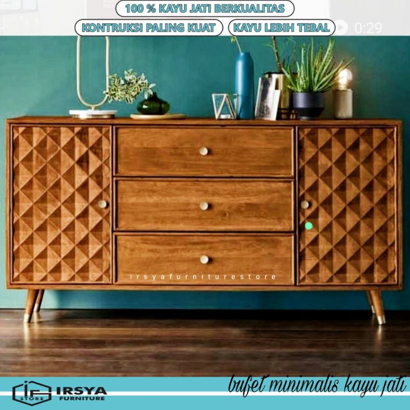 Jual Bufet Minimalis Kayu Jati Solid - Cabinet Jati Aesthetic | Shopee ...