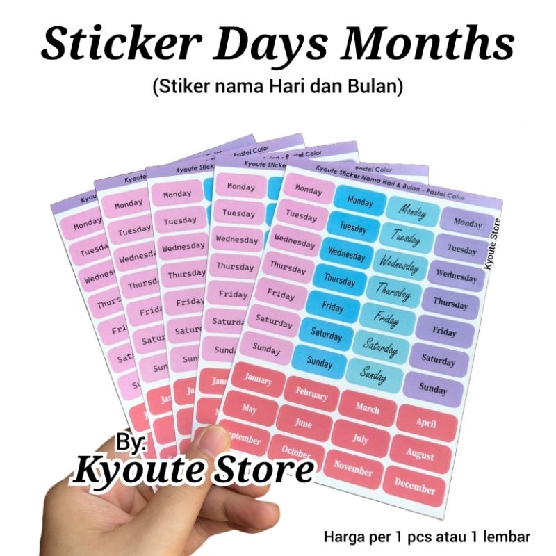 Jual Sticker Sheet Nama-Nama Hari dan Bulan Kyoute Days Months English ...