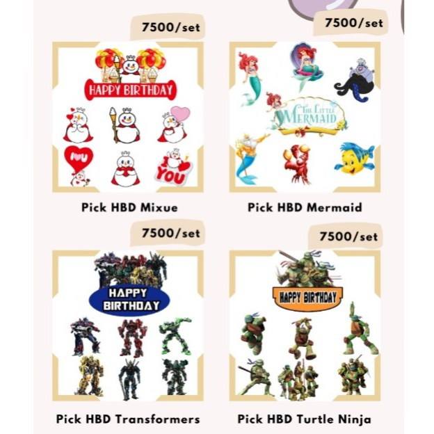 Jual Cake Topper Kertas Happy Birthday Karakter Mixue, Turtle Ninja ...