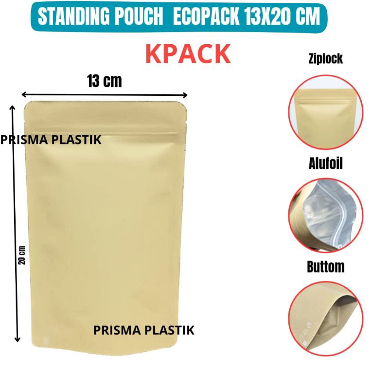 Jual STANDING POUCH ECOPACK KLIP ZIPLOCK KRAFT UKURAN 13x20 KPACK ...