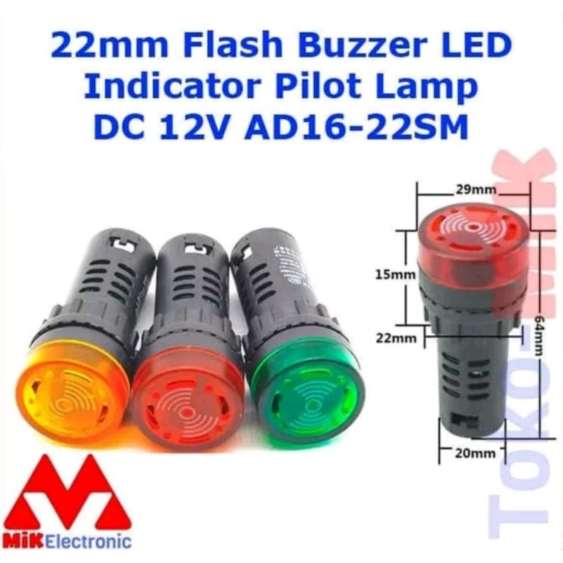 Jual AD16-22SM FLASH BUZZER 12V DC/AC LED LIGHT PILOT LAMP ALARM SIGNAL | Shopee Indonesia