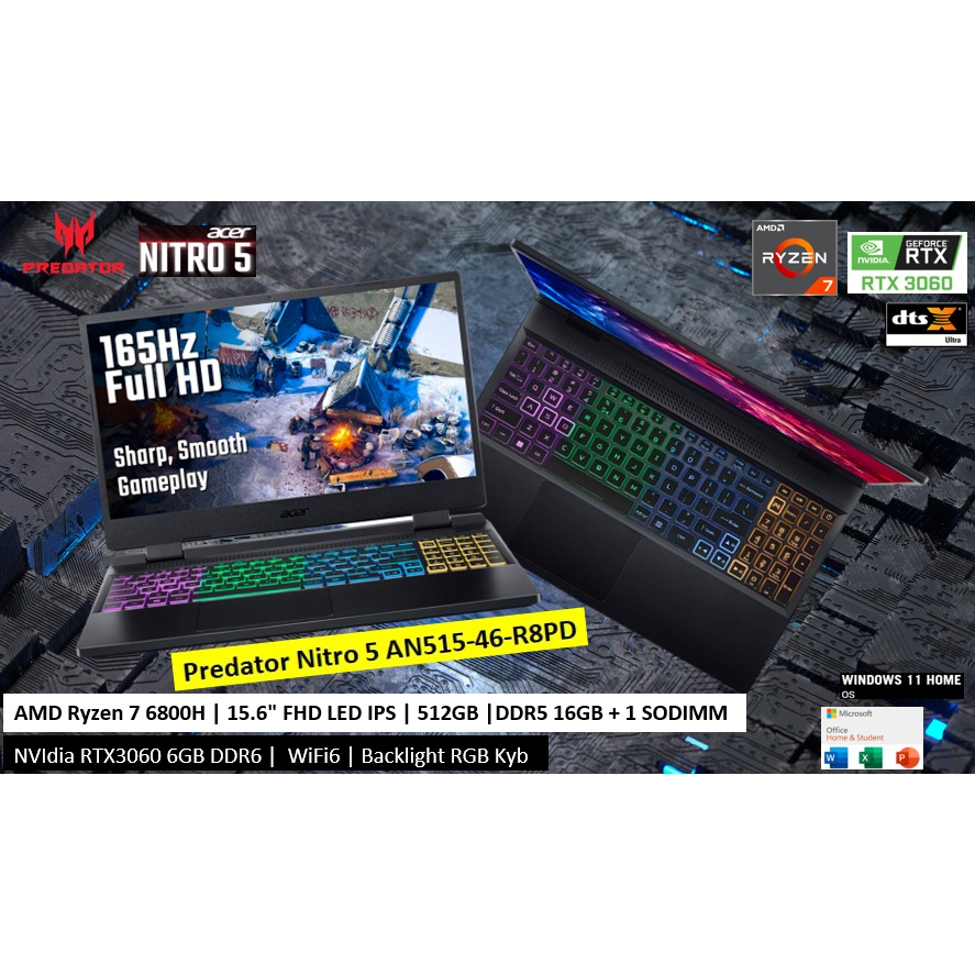 Jual Acer Predator Nitro 5 AN515-46-R8PD - Ryzen 7 6800H Win11 OHS 16GB ...