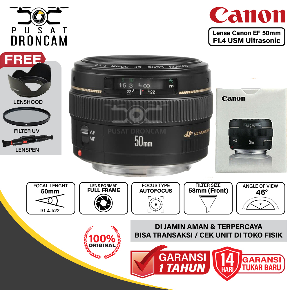 Jual Canon EF 50mm f1.4 USM Ultrasonic Motor Lens / Lensa Canon EF 50 ...