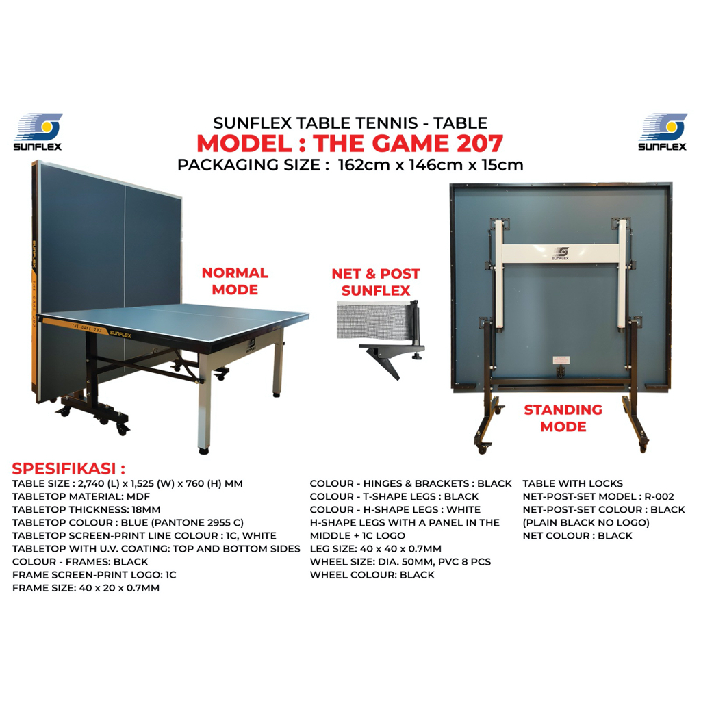 Jual Meja Pingpong Tenis Meja SUNFLEX The GAME 207 MDF 18mm Original ...