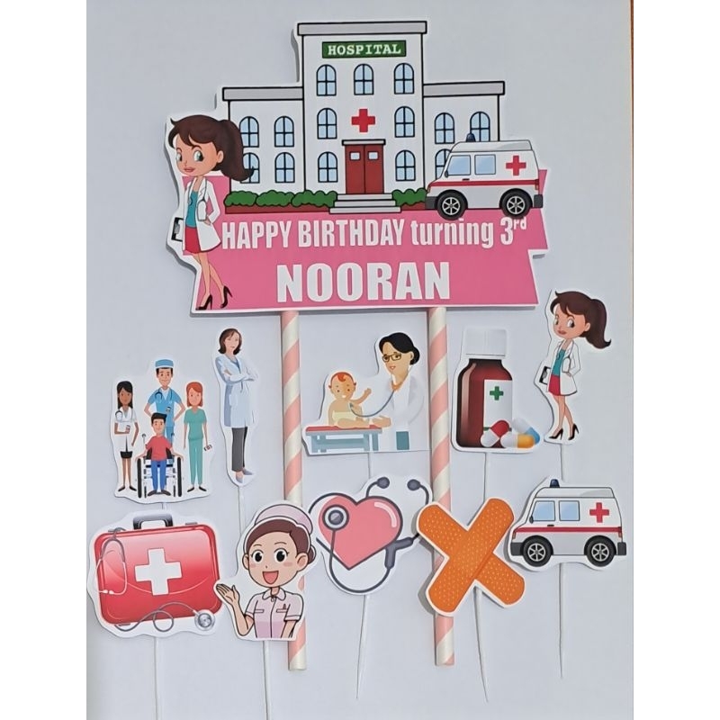 Jual TOPPER CAKE DOKTER WANITA PEREMPUAN PINK BISA CUSTOM NAMA | Shopee ...