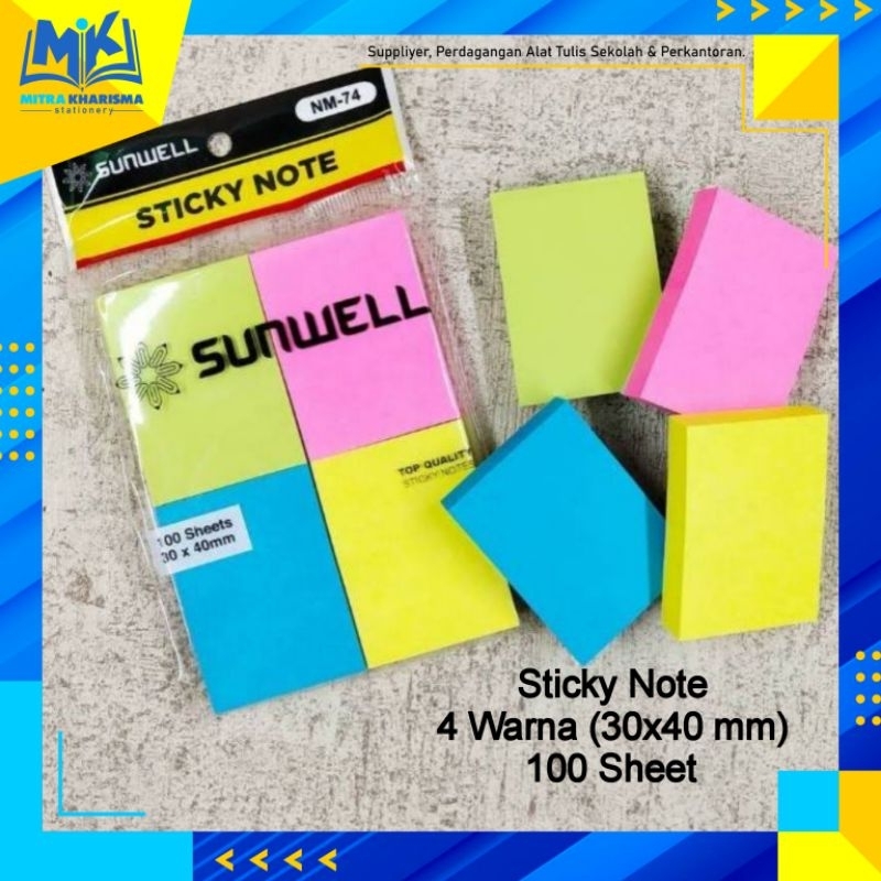 Jual Sticky Note 4 Warna SUNWELL NM-74 Uk 30x40 mm 100 Sheet | Shopee ...