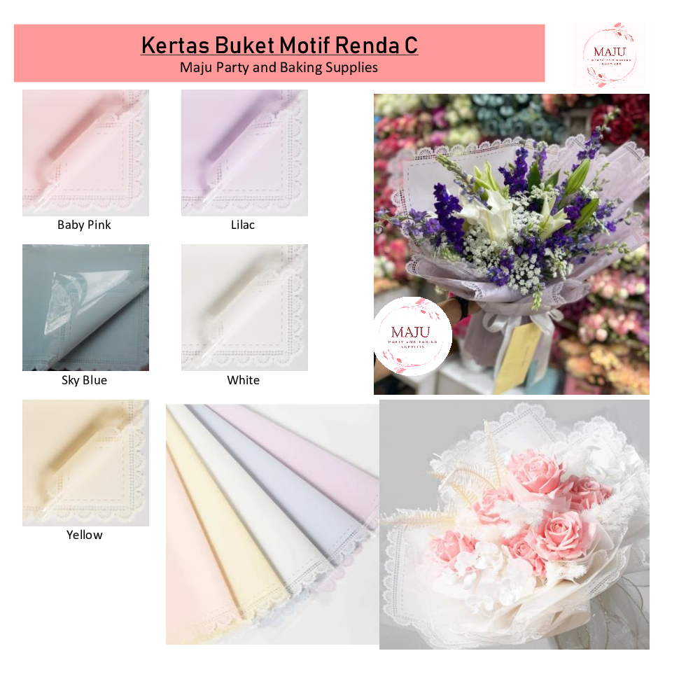 Jual (20 lembar) Kertas Buket Motif Renda C / Flower Wrapping Lace ...