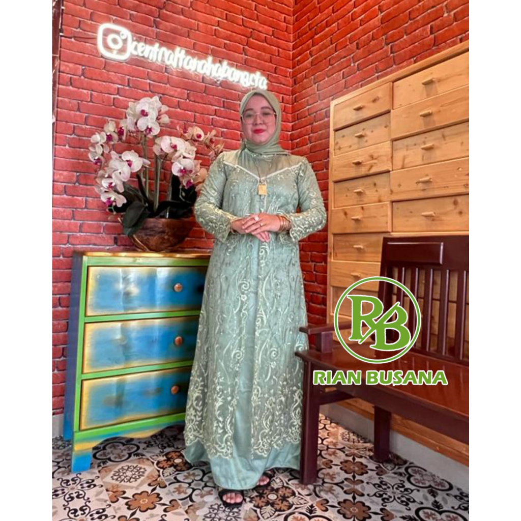 Jual GAMIS KONDANGAN MEWAH SATIN VELVET MIX TILE BROKAT PREMIUM || GAMIS RASYA SANGHAI MAXI ...