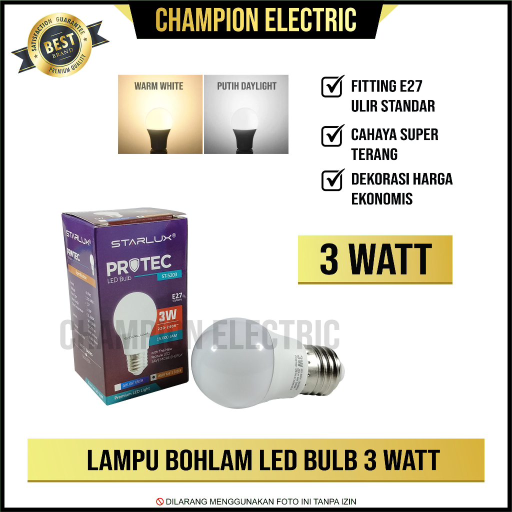 Jual Lampu Bohlam LED 3W Warna Cahaya Warm White atau Putih | Shopee Indonesia