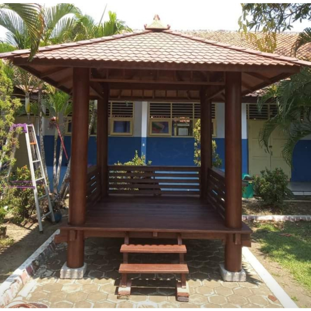 Jual Gazebo Minimalis Model Tiang Bulat Desain Atap Sirap Ukuran ...