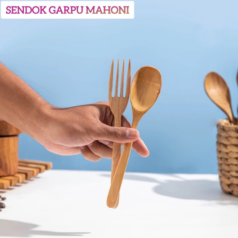 Jual 1 SET SENDOK GARPU KAYU MAHONI - SENDOK MAKAN FINISHING HALUS ...