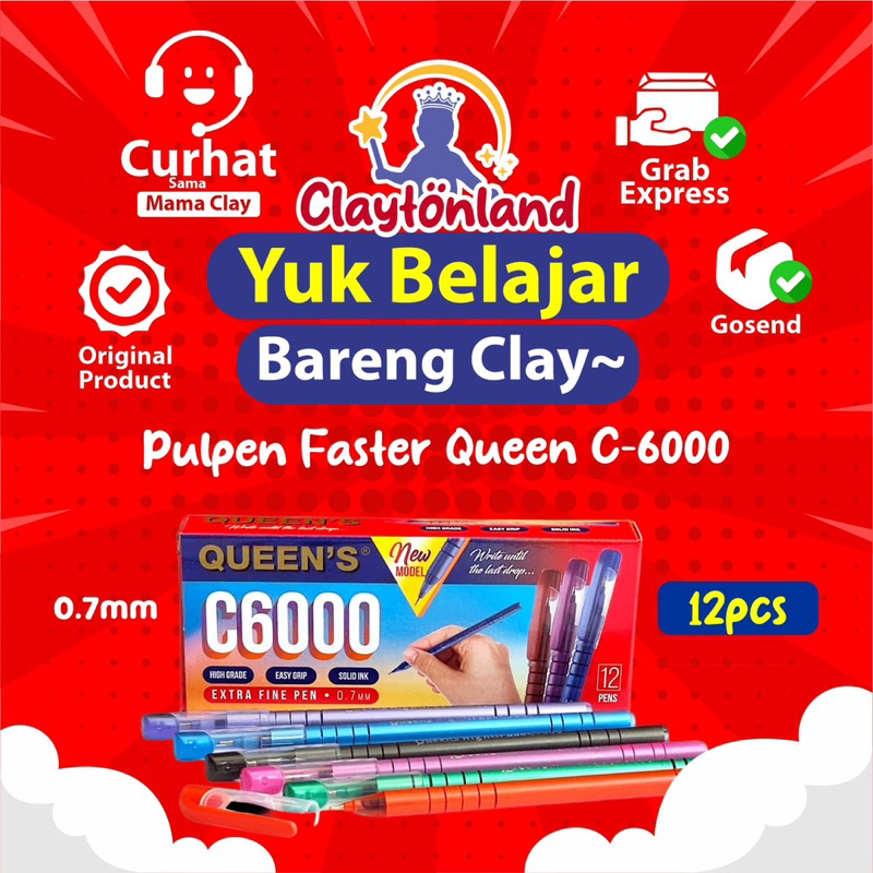 Jual (12pcs) Pulpen Faster C6000 QUEEN’S 0.5mm / Ballpoint QUEEN’S ...