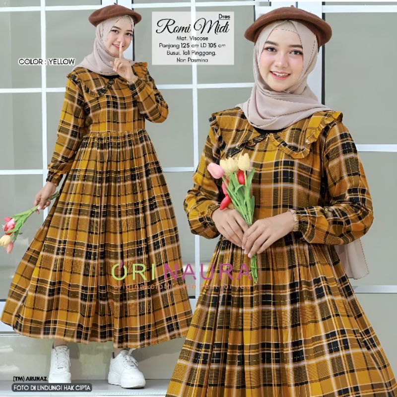 Jual gamis motif kotak kotak model kupu dress wanita | Shopee Indonesia