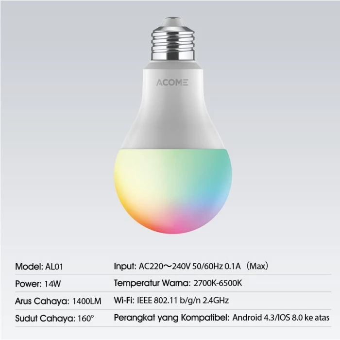Jual Lampu ACOME IOT AL01 Smart LIGHT BULB WIFI RGBWW 14 Watt | Shopee Indonesia