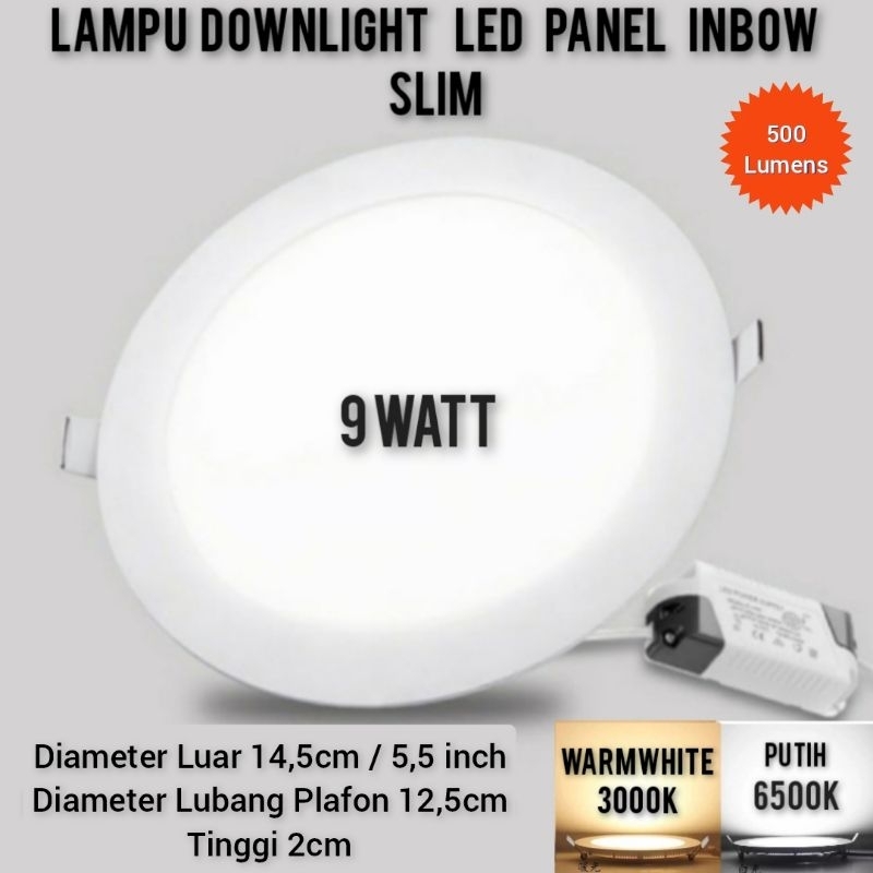 Jual Lampu downlight led panel inbow 9w putih bulat slim/tipis Ib 9watt ...