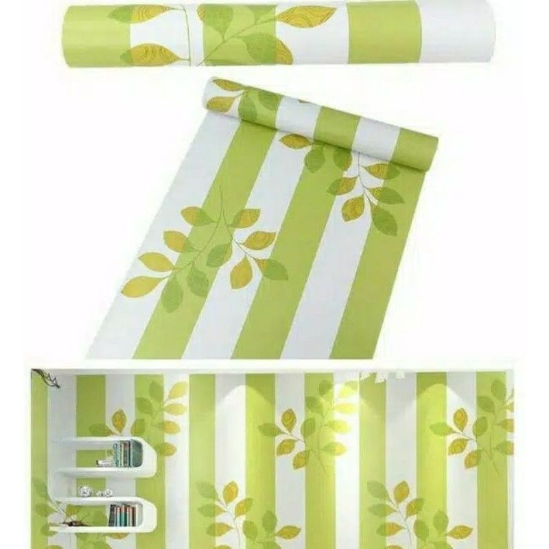 Jual Wallpaper Dinding Ruang Tamu Motif Salur Daun Hijau Wallpaper Dinding Kamar Tidur Minimalis ...