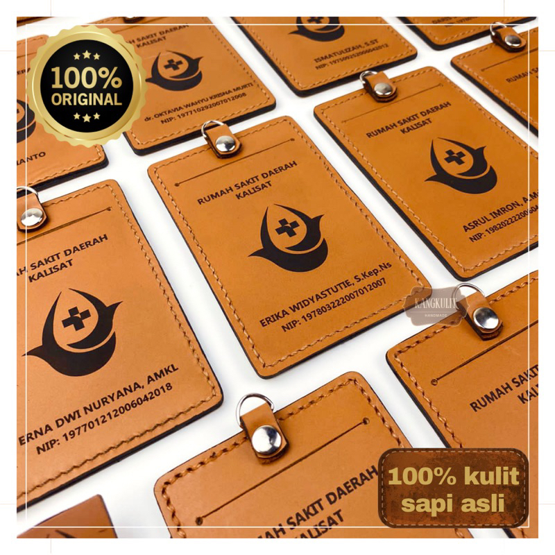Jual NAMETAG - ID CARD HOLDER LANYARD B Kulit Asli Bebas Custom Grafir ...