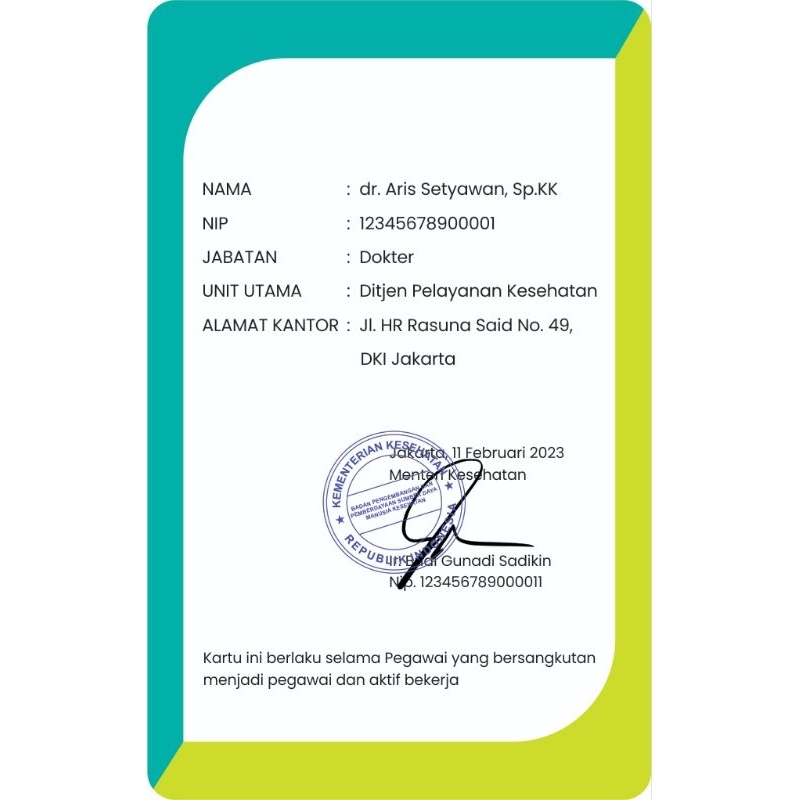 Jual ID CARD KEMENKES, ID CARD KEMENTERIAN KESEHATAN, KARTU KEMENTERIAN ...