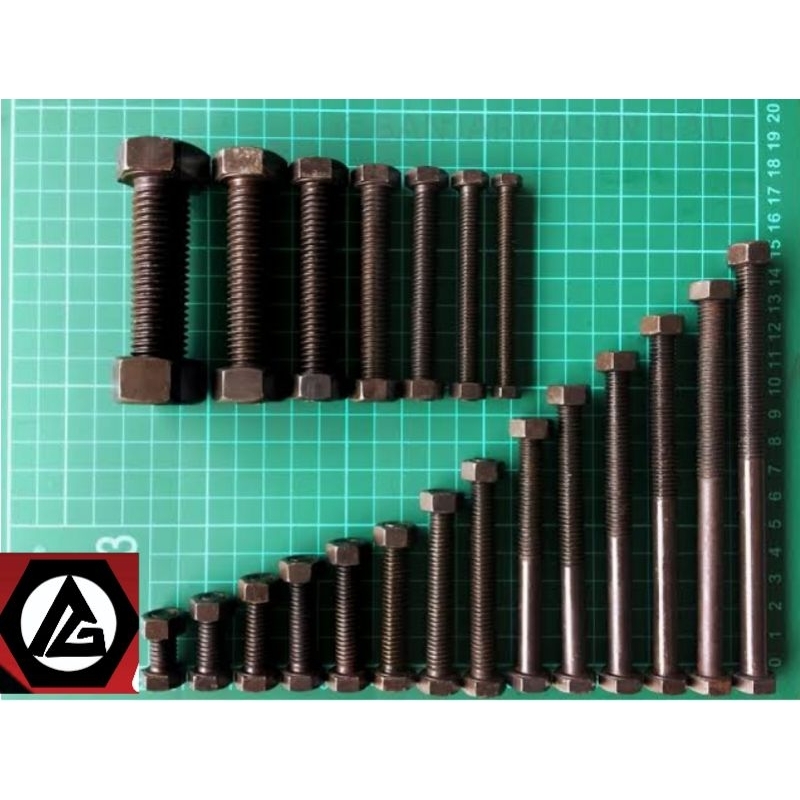 Jual Baut Mur Hitam UNC 3/8" x 3" (7,5 cm) Kunci 14 Drat Kasar / Baut Besi Hitam / Baut Hexagon ...