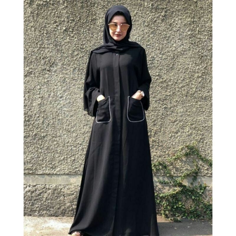 Jual Abaya Hitam Gamis Arab Jubah Dress Muslimah List Saku Simpel Couple Ibu dan Anak Polos ...