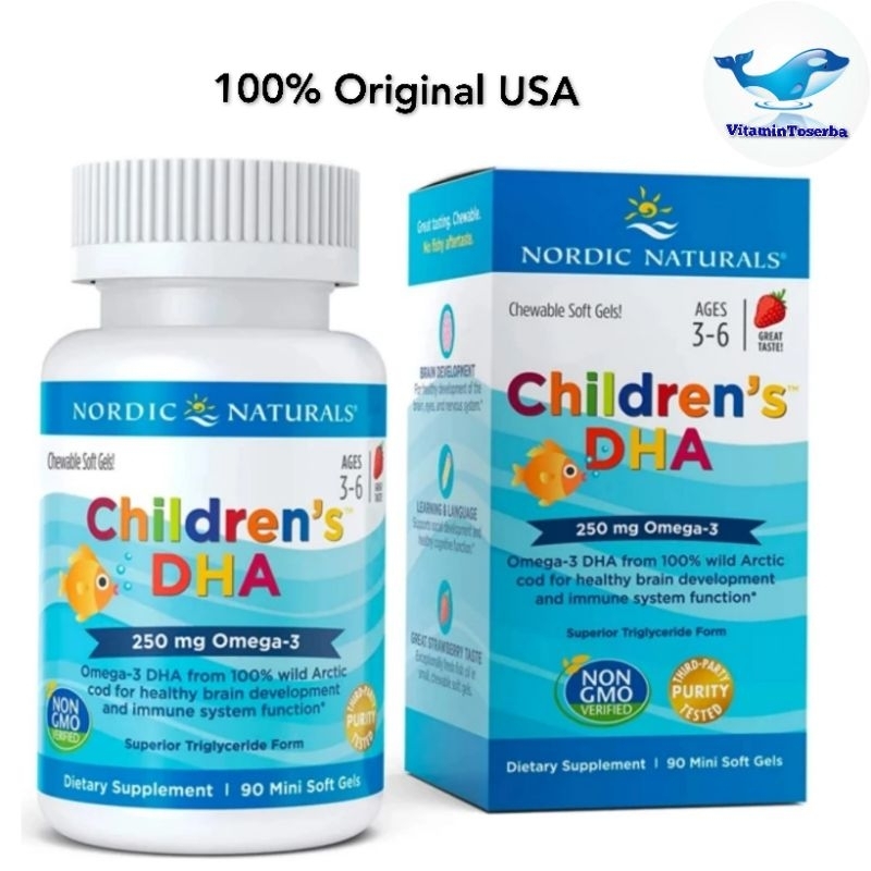 Jual Nordic Naturals Children’s DHA Omega 3 250 mg Strawberry 90 Mini Softgels Children ...