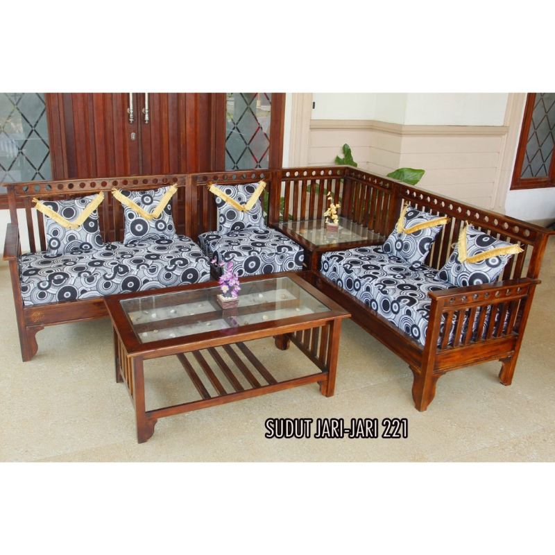Jual Sofa Tamu Kayu Fullset - Sofa Kayu Tipe Sudut Jari 221 - Free Meja ...