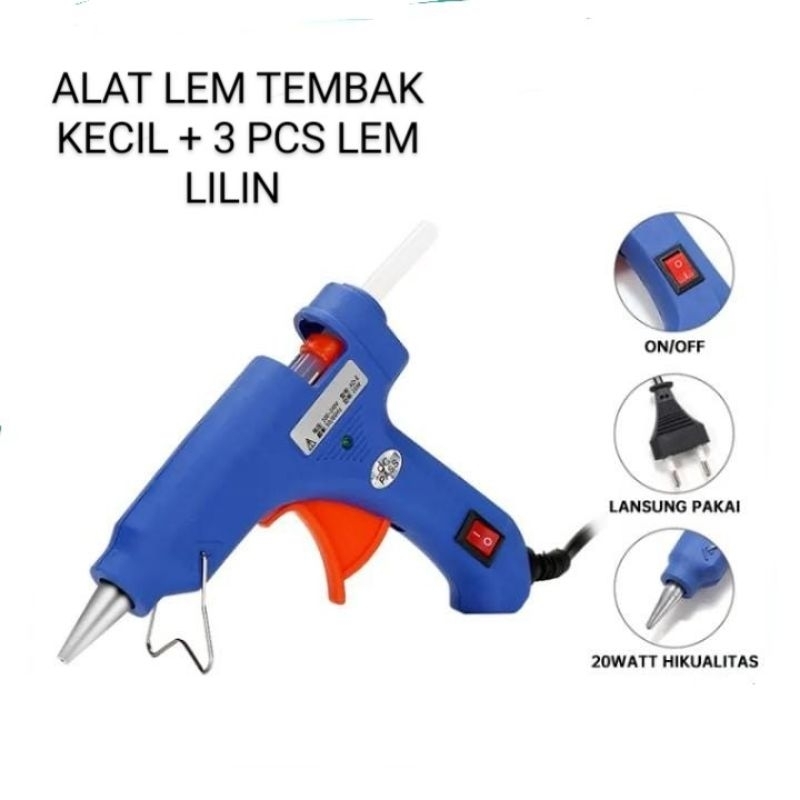 Jual Alat Lem Tembak Kecil + 3 PCS Lem Lilin | Harga Paket | Hot Glue ...