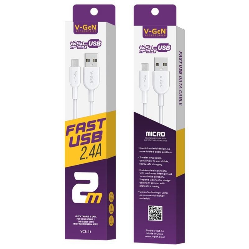 Jual KABEL DATA V-GEN VCB-16 FAST CHARGING MICRO USB 2M | KABEL CHARGER ...