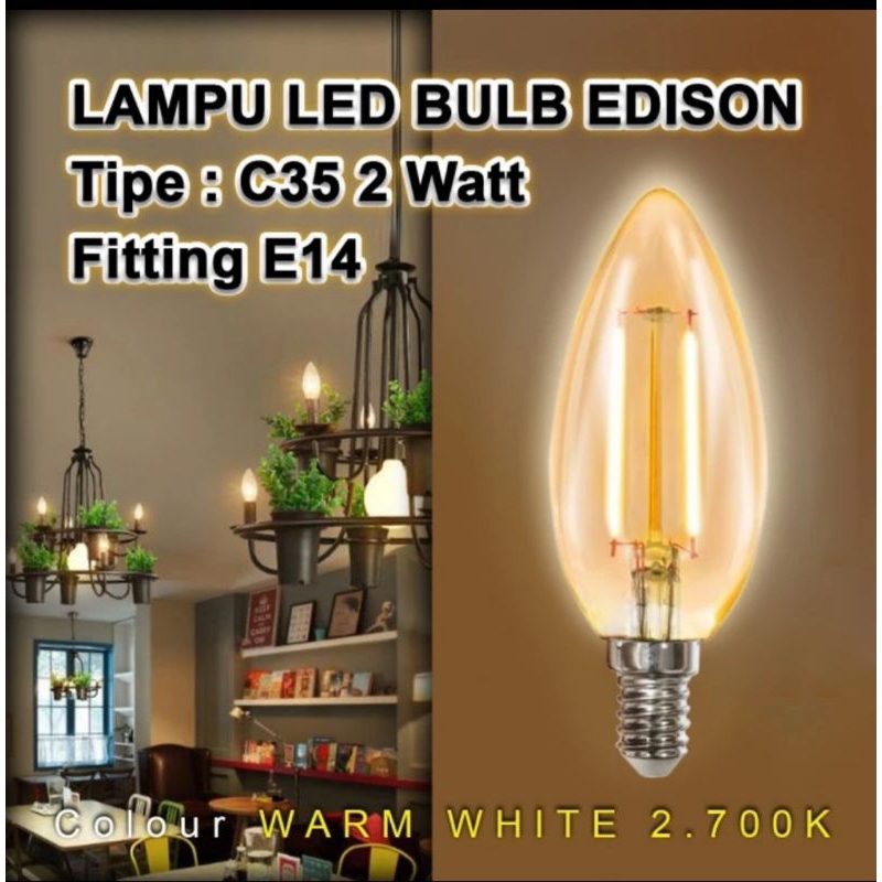 Jual Lampu Led Filamen 2W/4W Fitting E14( wran white) Lampu cafe Lampu ...