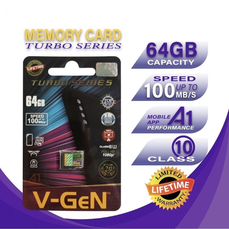 Jual Memory Card V-GEN TURBO SERIES 64GB Kelas 10 ORIGINAL Memori Card ...