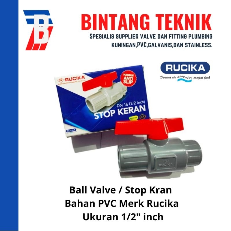 Jual Ball Valve / Stop Kran 1/2" inch PVC Rucika | Shopee Indonesia