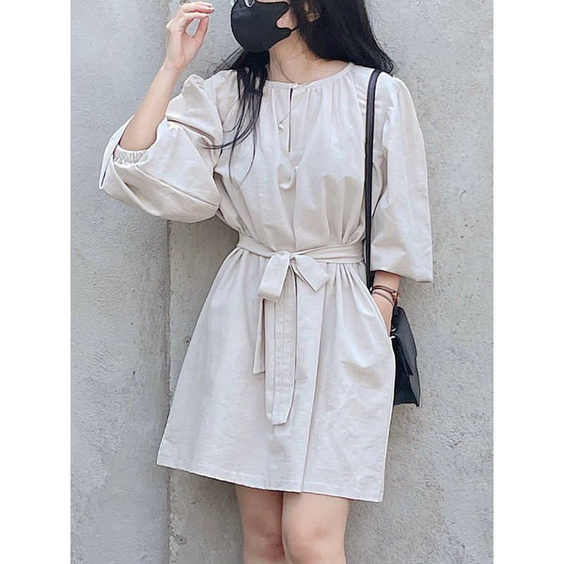 Jual Celia Linen Dress | Puffy arm / Dress lengan Balon | Shopee Indonesia