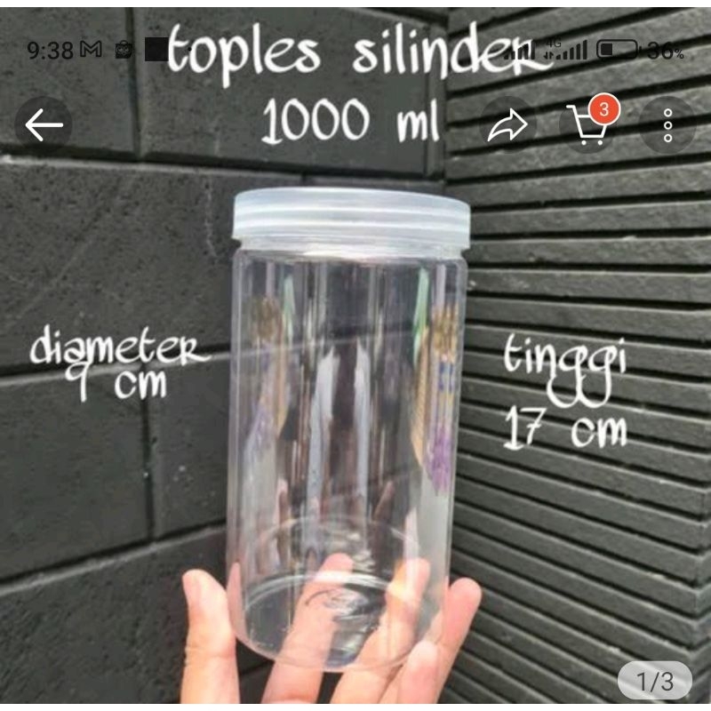 Jual Toples Tabung silinder 1000ml tutup ulir plastik tutup putih susu ...
