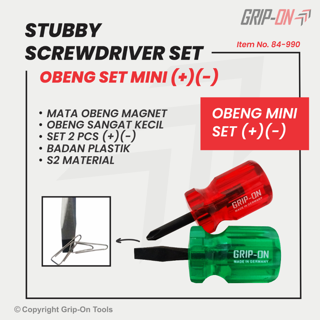 Jual Grip-On Stubby Screwdriver Set / Eceran Obeng Set / Eceran Mini ...