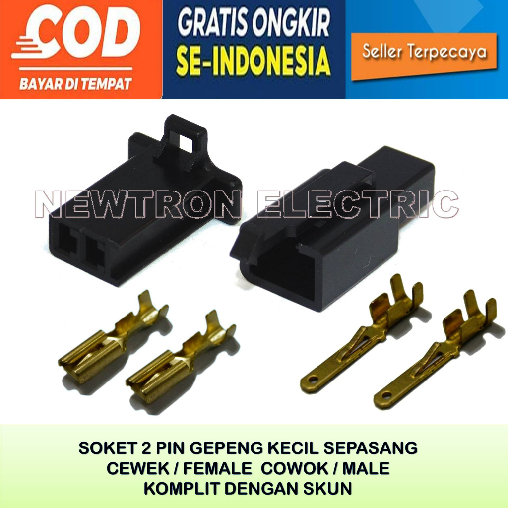Jual SOKET 2 PIN HITAM SOKET KONEKTOR SOCKET CONNECTOR KABEL GEPENG ...