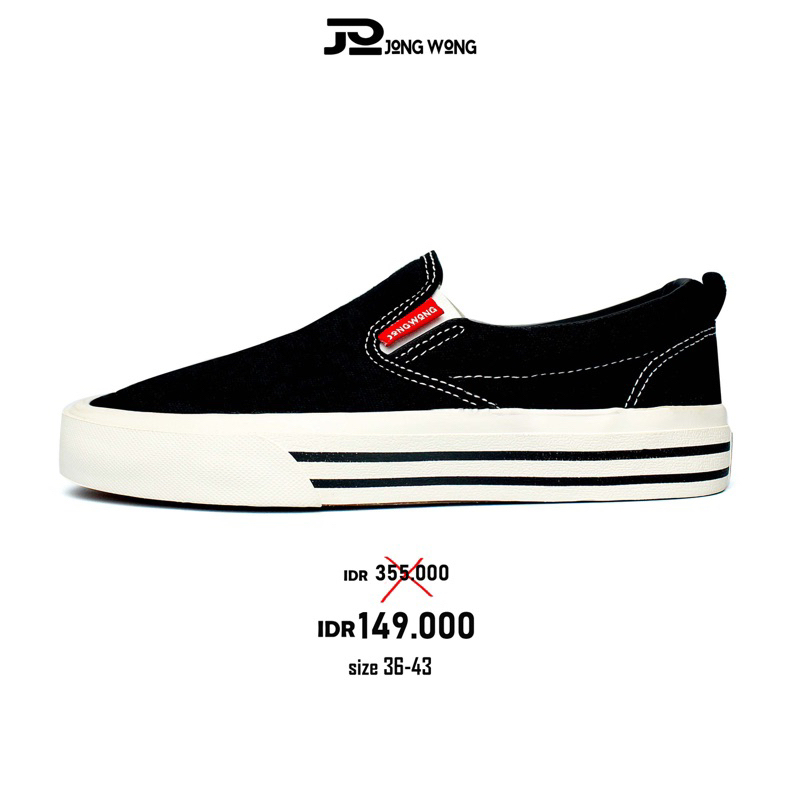 Jual Jong Wong Official - Original Bassic Slip On Black White | Sepatu ...