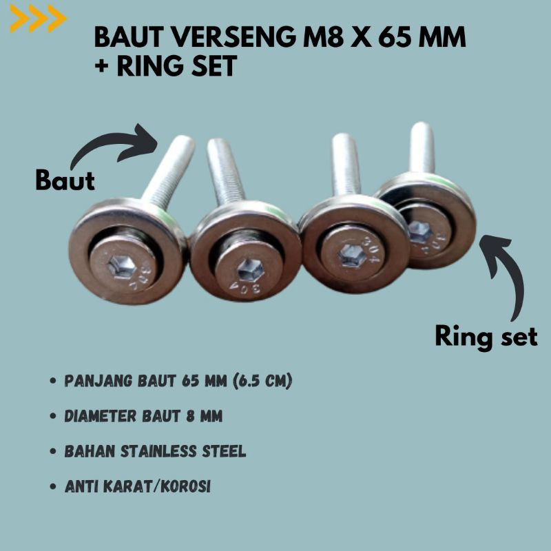 Jual Baut Verseng M8x65mm stainless steel 304 + Ring Set | Shopee Indonesia